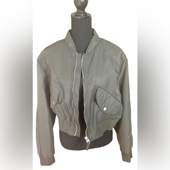 Zara | Jackets & Coats | Zara Army Green Cropped Bomber Jacket | Poshmark